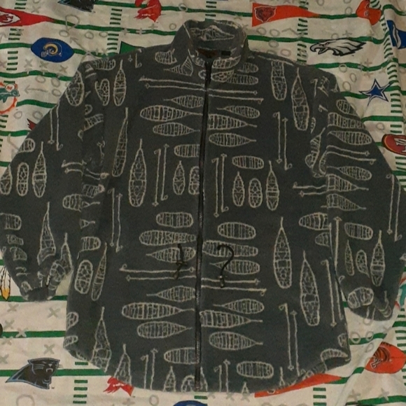 Vintage | Jackets & Coats | 9s Snowshoes Ski Poles All Over Print ...